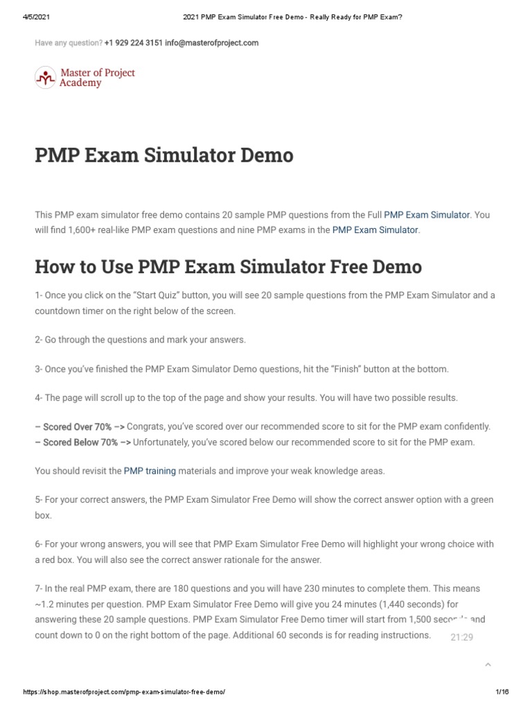 2021 PMP Exam Simulator Free Demo - Really Ready For PMP Exam | PDF ...