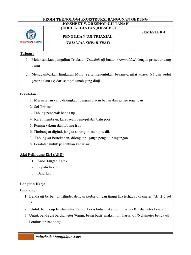 Jobsheet Praktikum Uji Triaxial - Rere | PDF