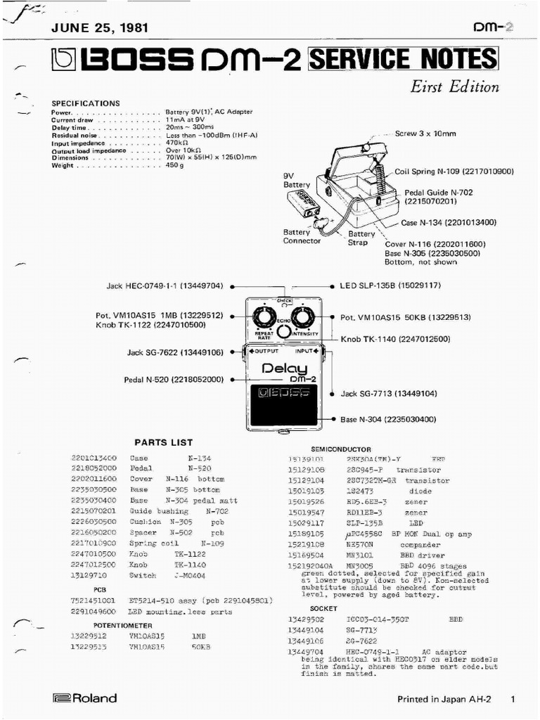 Boss DM 2 Service Notes | PDF