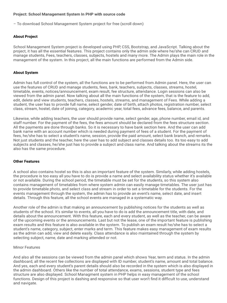 Srs of School Management System | PDF | Fee | Php