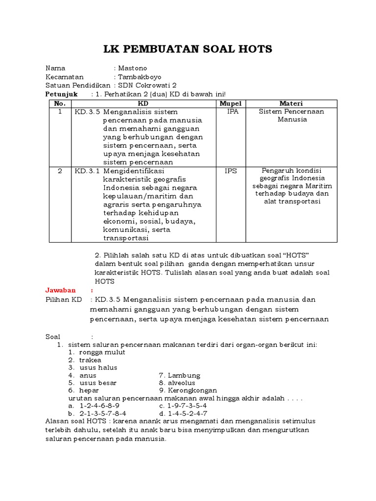 Pembuatan Soal Hots | PDF
