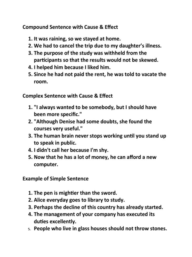 Compound Sentence With Cause & Effect | PDF