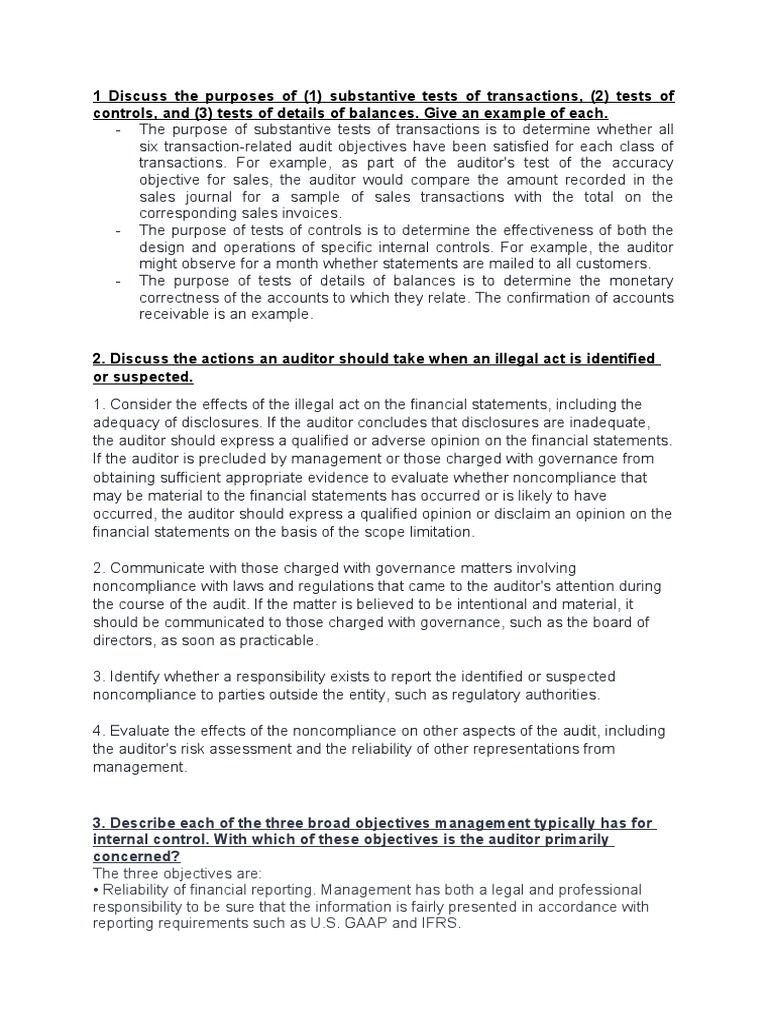 1 Discuss The Purposes of (1) Substantive Tests of Transactions, (2 ...