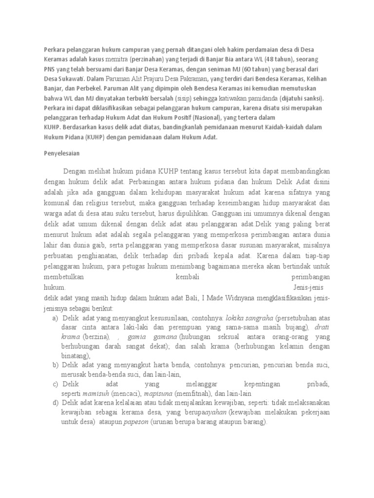 Contoh Kasus Delik Adat | PDF