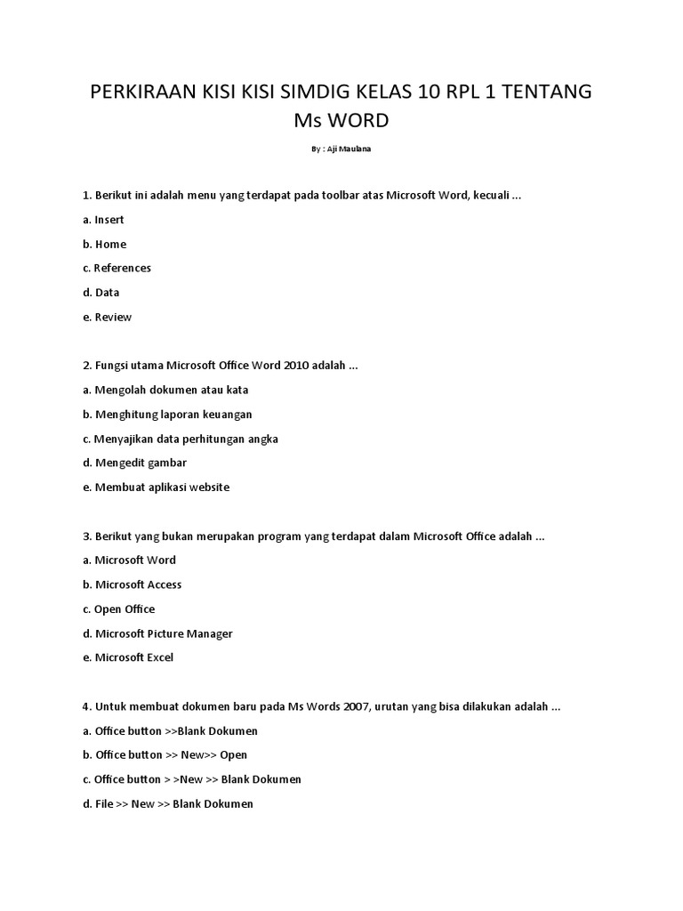 Kisi Kisi Simdig | PDF