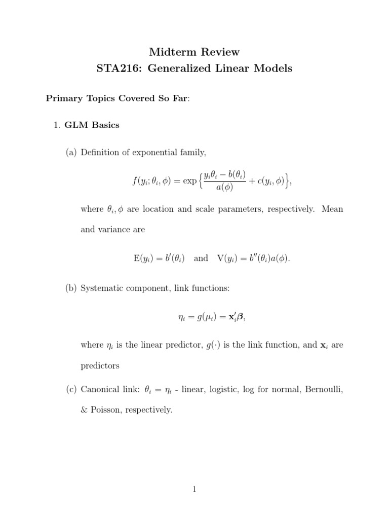 Midterm Review STA216: Generalized Linear Models: I I I I I I | PDF | Regression Analysis ...