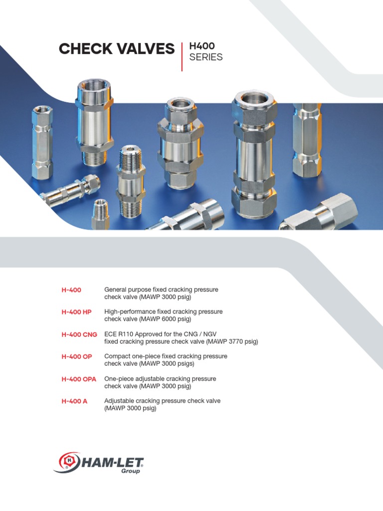 H400 Check Valves Catalog | PDF | Valve | Pressure Measurement