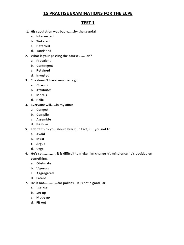 15 Practise Examinations For The Ecpe | PDF