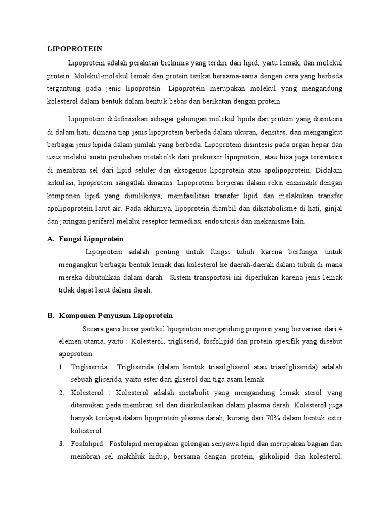 Lipoprotein: Fungsi, Komponen, dan Klasifikasi | PDF | Gaya Hidup
