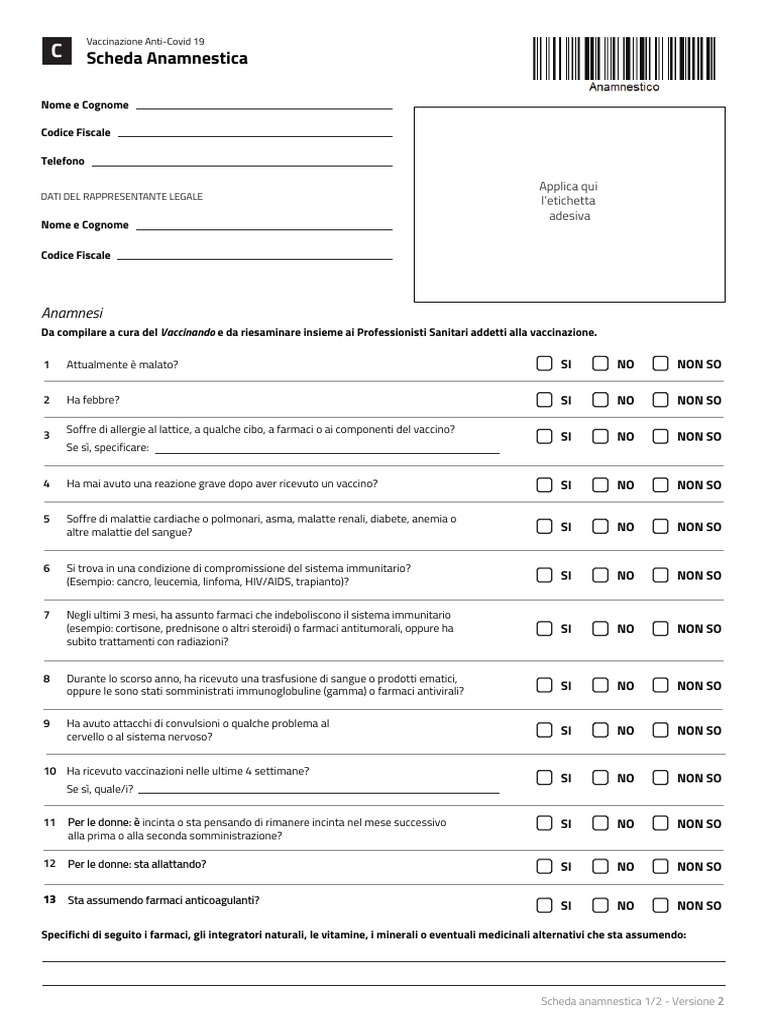 Template A2 Scheda Anamnestica | PDF