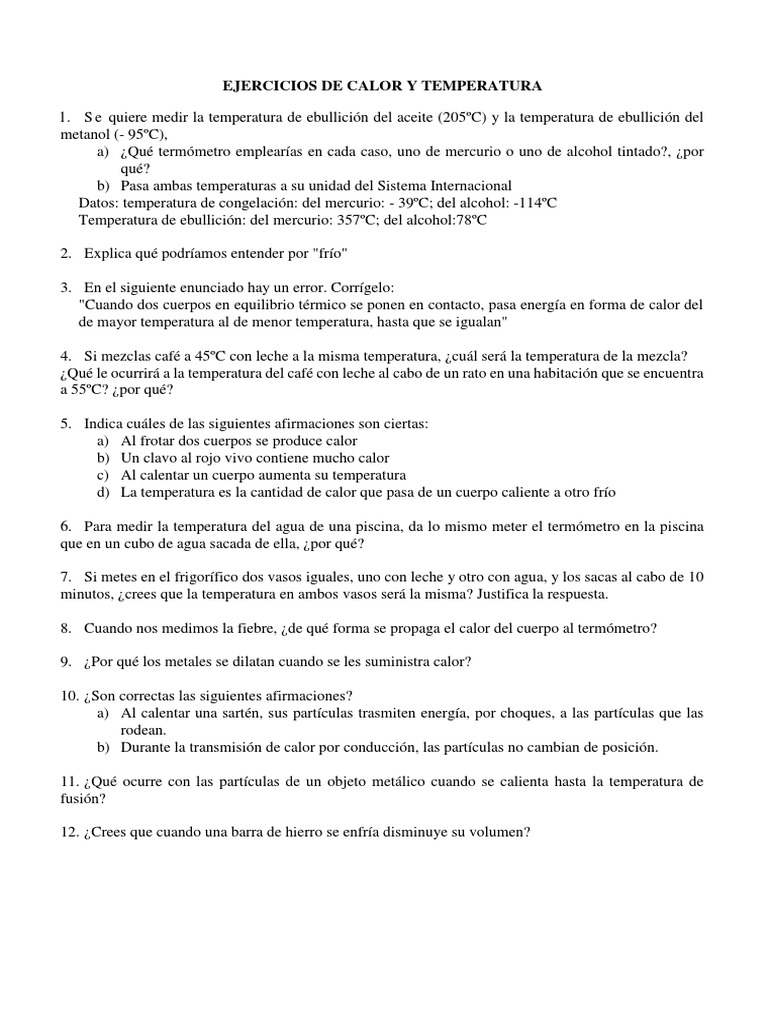 Ejercicios de Calor y Temperatura - Pablo | PDF | Temperatura | Calor