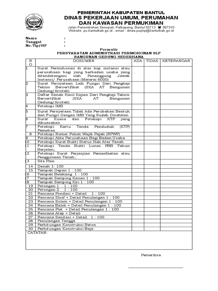 PERMOHONAN SLF BANGUNAN GEDUNG SEDERHANA | PDF