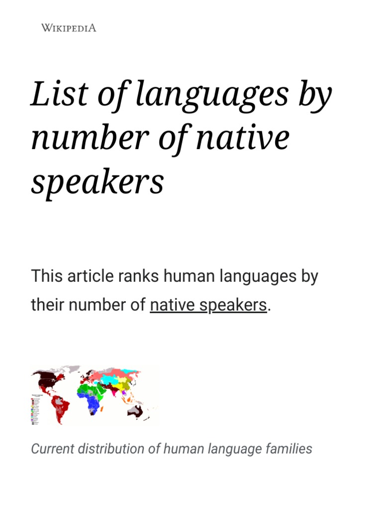 List of Languages by Number of Native Speakers - Wikipedia | PDF ...