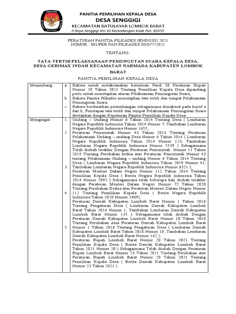 Peraturan Panitia PILKADES 2021 | PDF