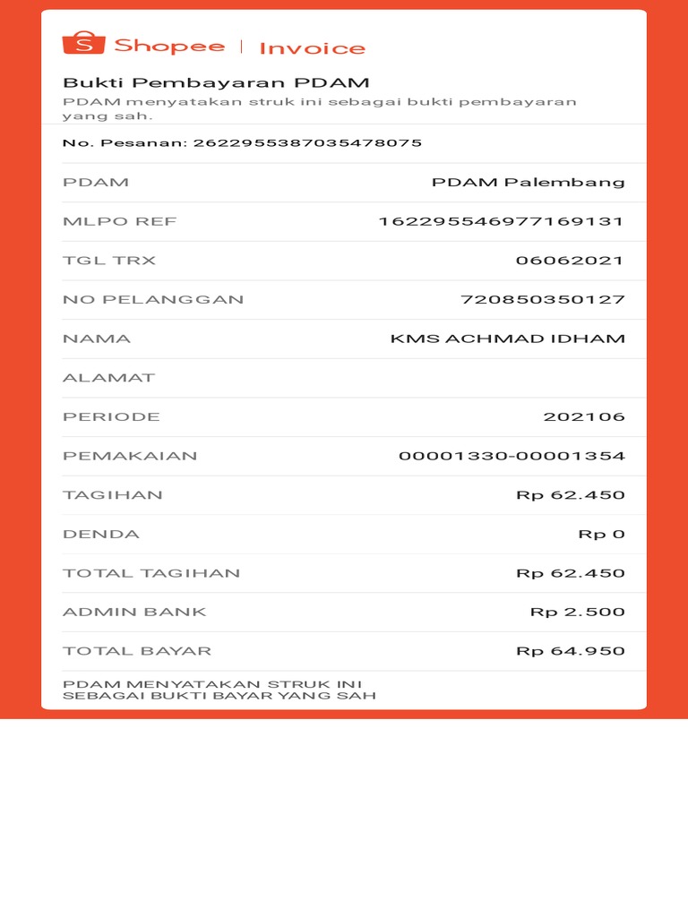 Invoice: Bukti Pembayaran PDAM | PDF