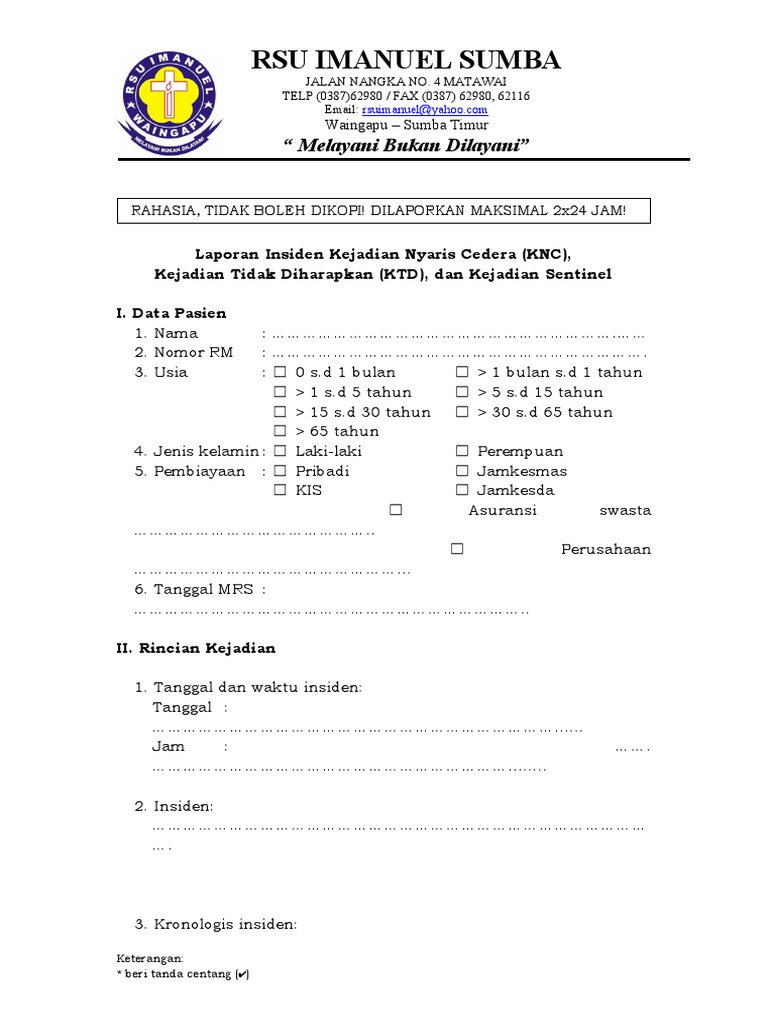 Format Laporan Insiden KNC KTD Sentinel | PDF