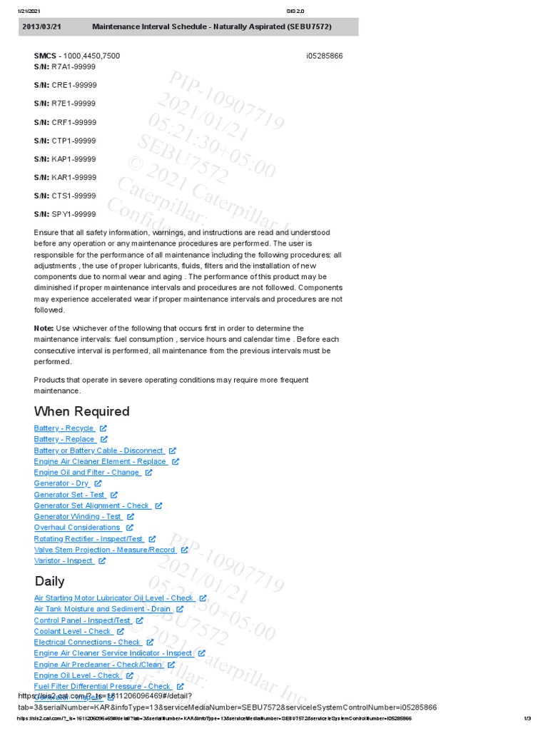 Gas Genset Maintenance Schedule | PDF | Engines | Electric Generator