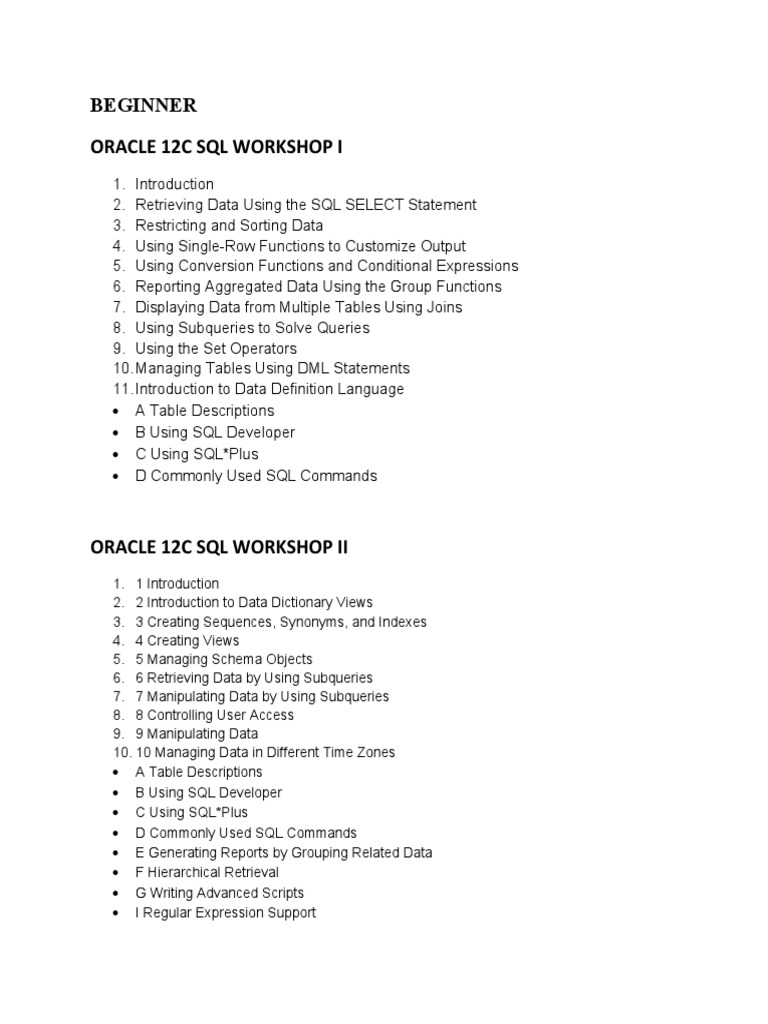 Oracle 12C Training | PDF | Sql | Databases