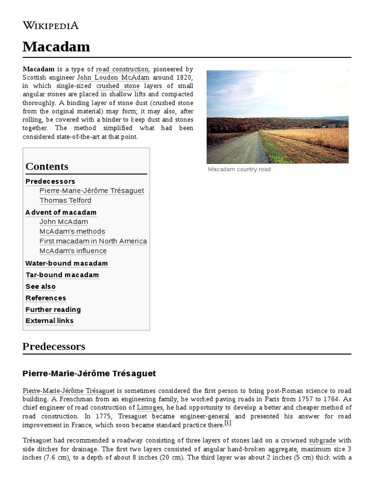 Macadam: Macadam Is A Type of Road Construction, Pioneered by | PDF ...