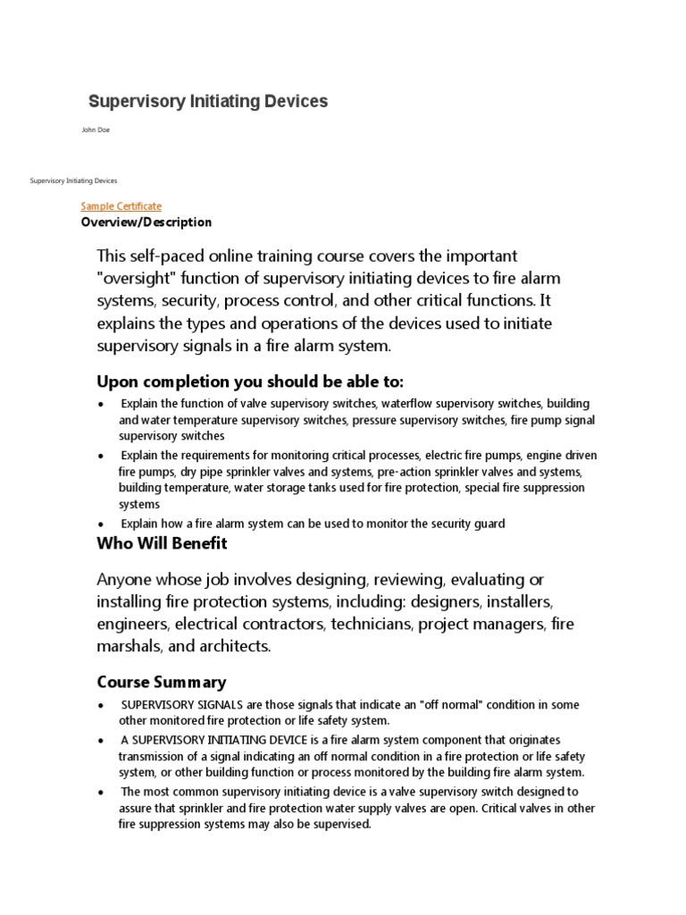 Supervisory Initiating Devices | PDF | Fire Sprinkler System | Fires