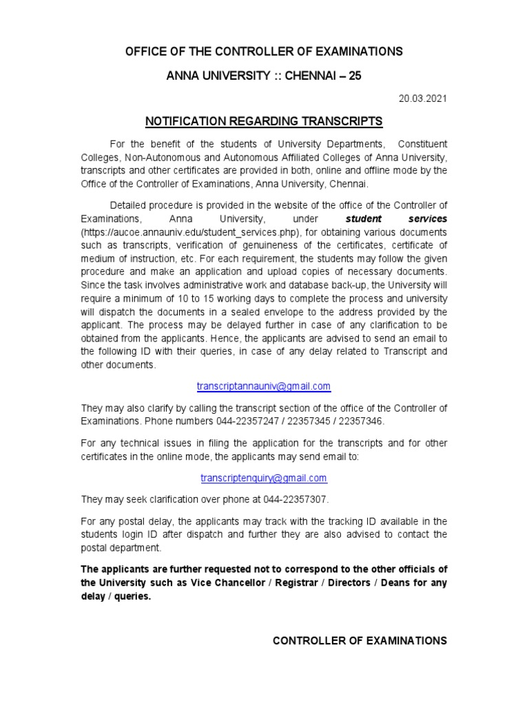 Notification - Transcripts and Other Documents | PDF | Information Technology | Computing