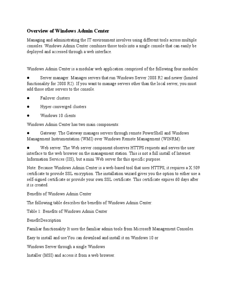 Overview of Windows Admin Center | PDF | Microsoft Windows | Windows 10