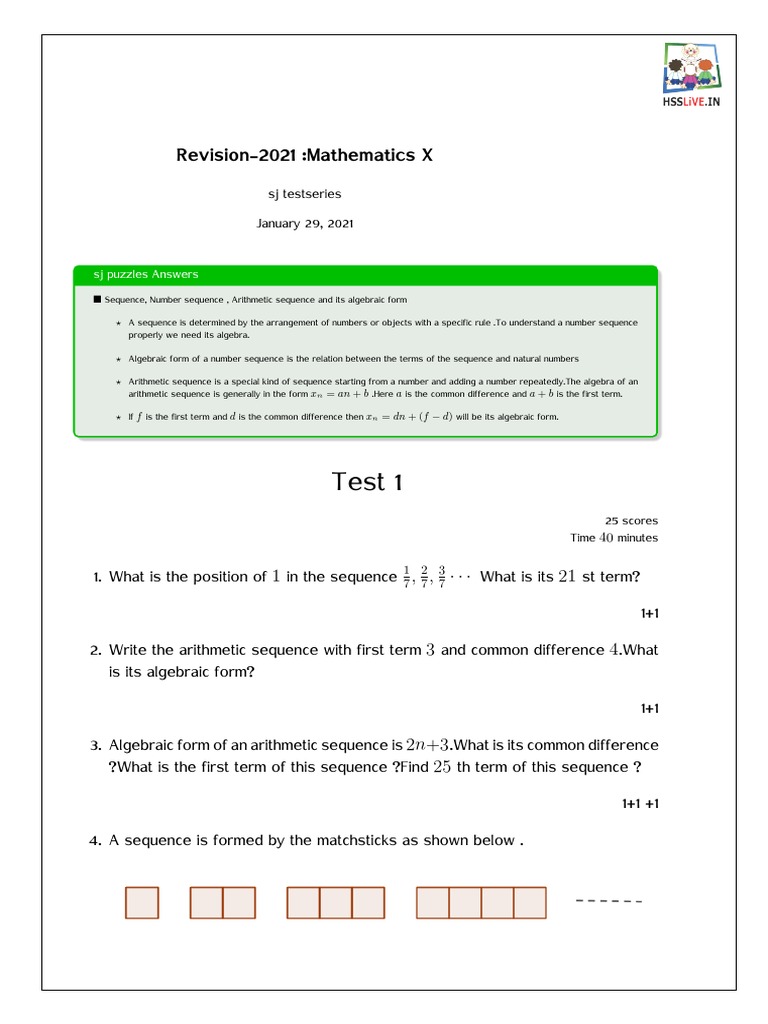 Hsslive Class 10 Mathematics Revision Test Question Bank EM | Download ...