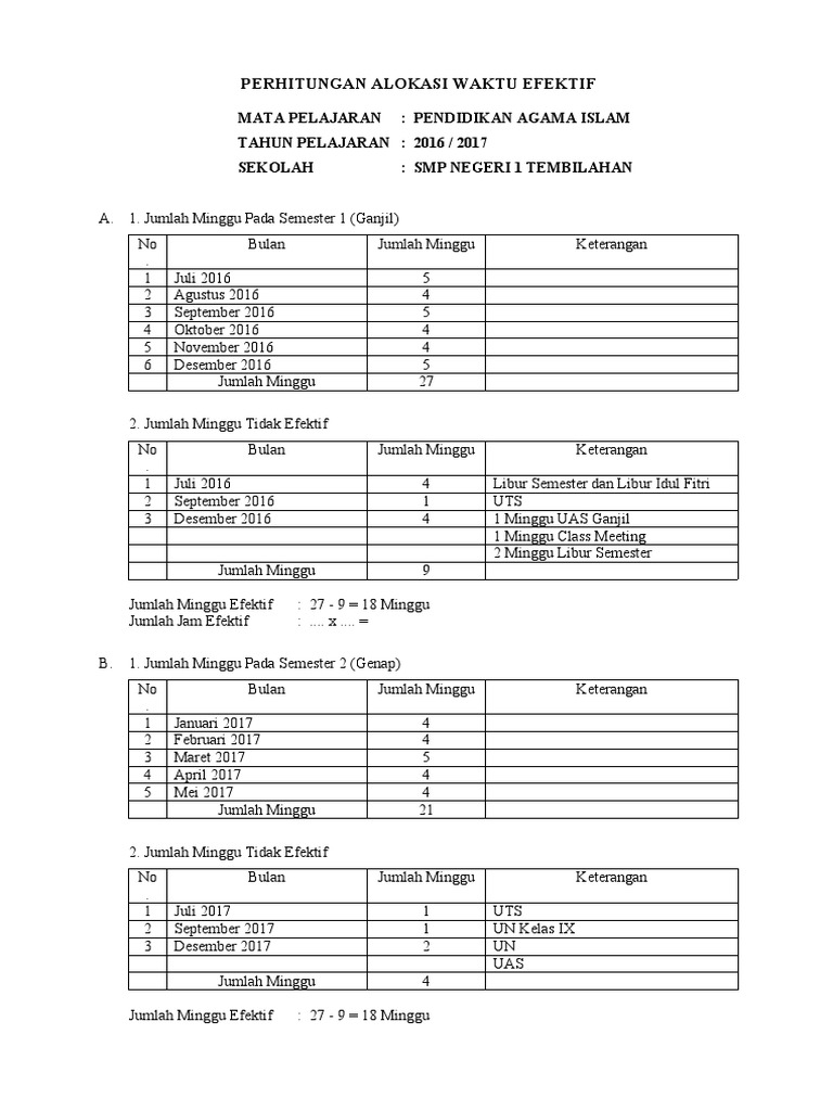 Perhitungan Alokasi Waktu Efektif | PDF