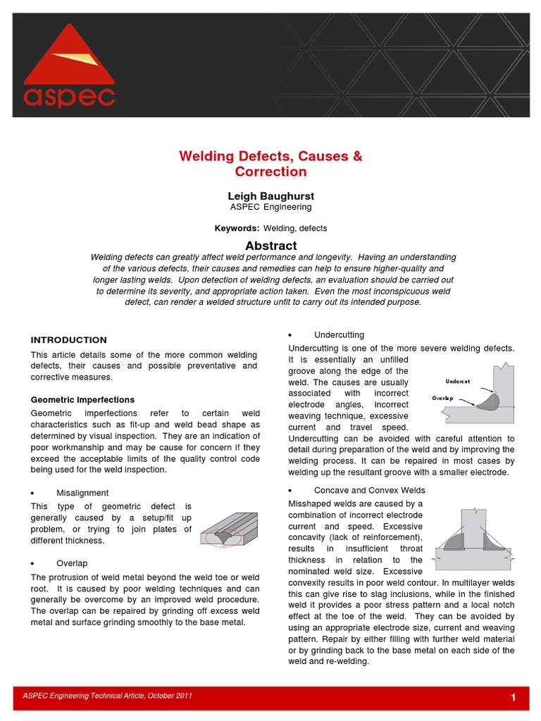 Welding Defects Causes Correction | PDF | Welding | Construction