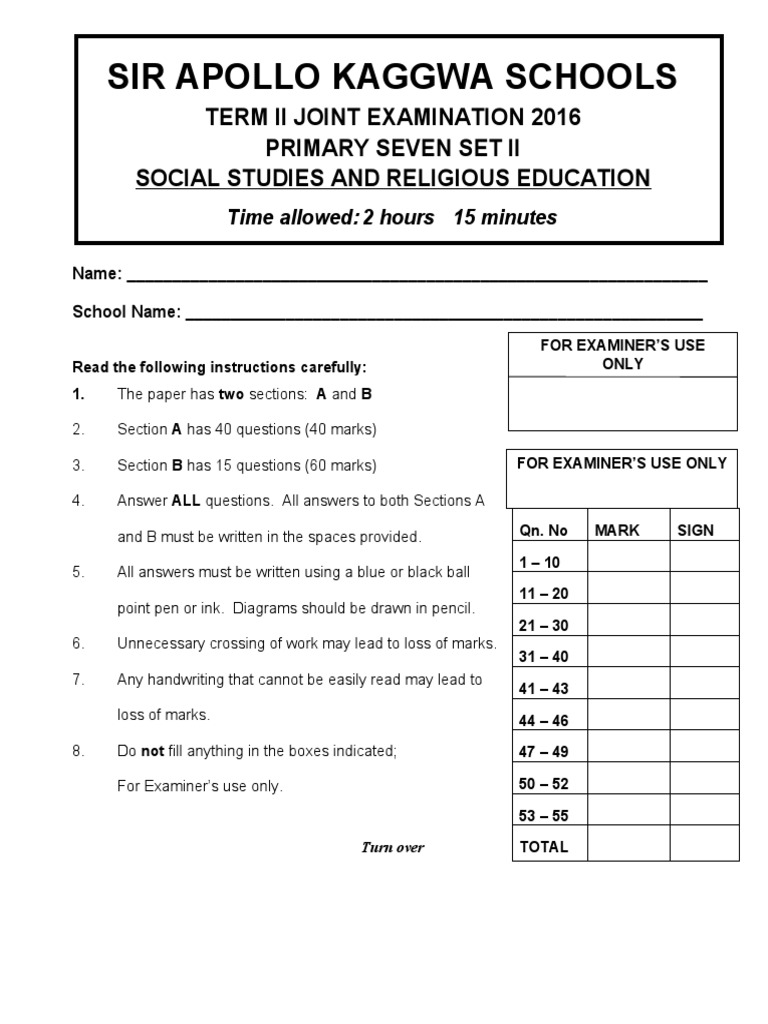 Social Studies and R.E Sir Apollo Kaggwa School Set Ii | PDF | Uganda ...