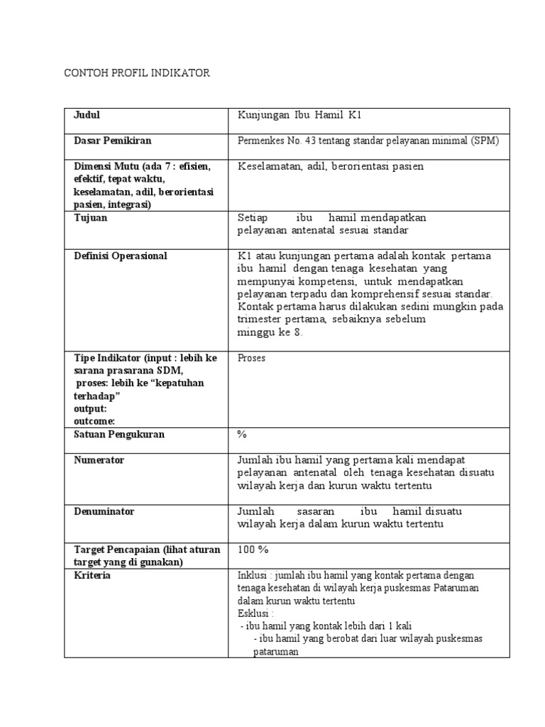Contoh Profil Indikator | PDF | Sains & Matematika
