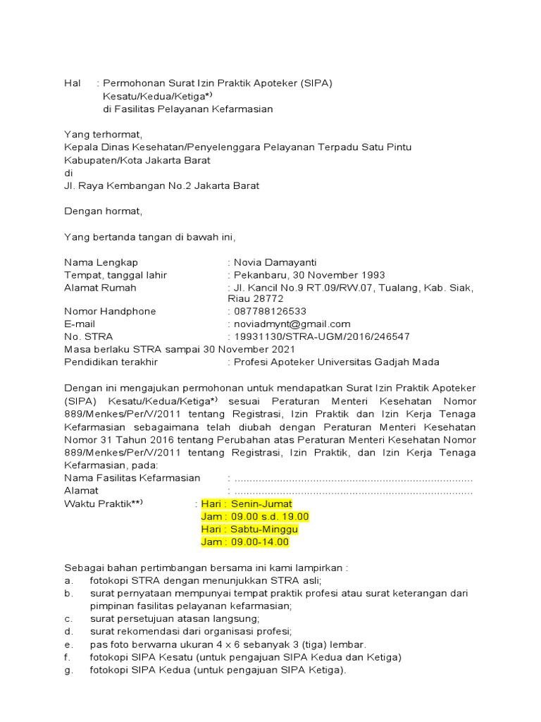 Surat Ijin SIPA Ke Dinkes | PDF