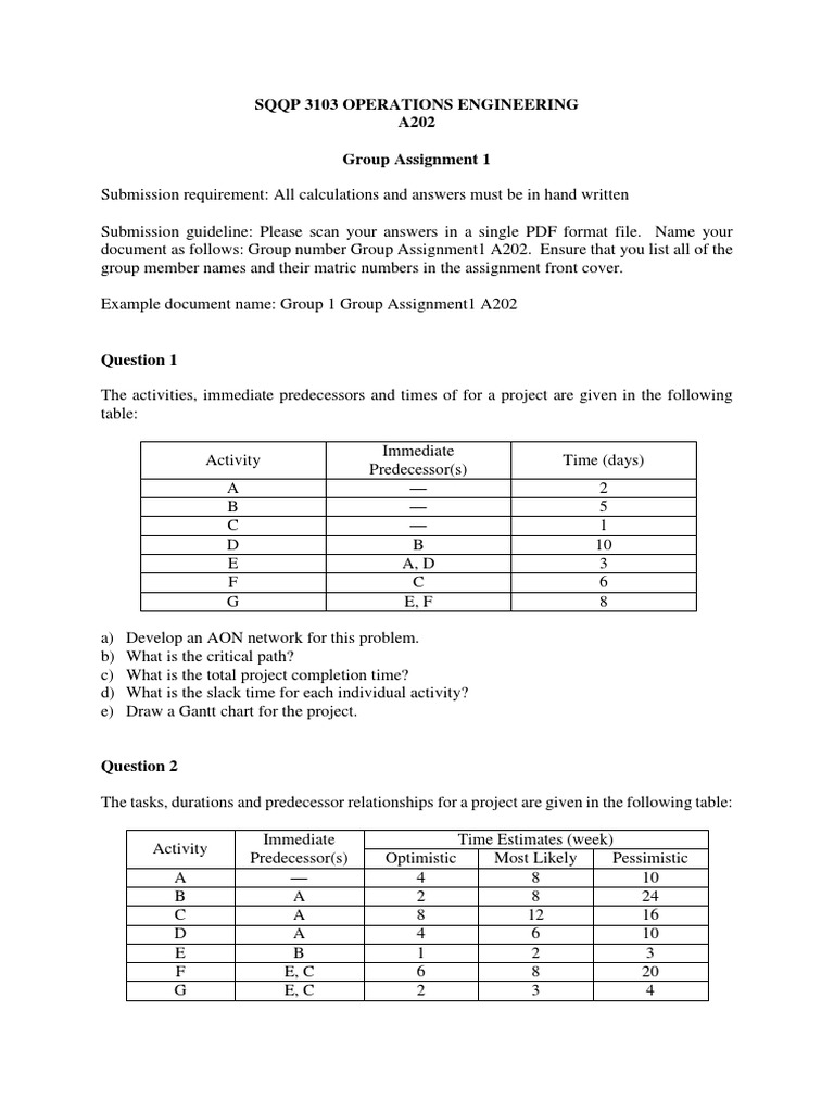 SQQP 3103 Operations Engineering A202 Group Assignment 1 | PDF | Teaching Mathematics | Business