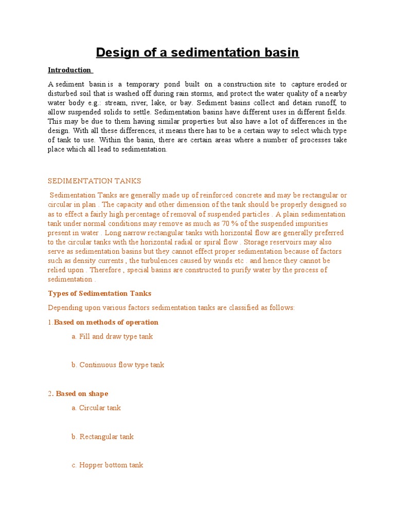 Sedimentation Basin Design Overview | PDF | Environmental Issues With ...