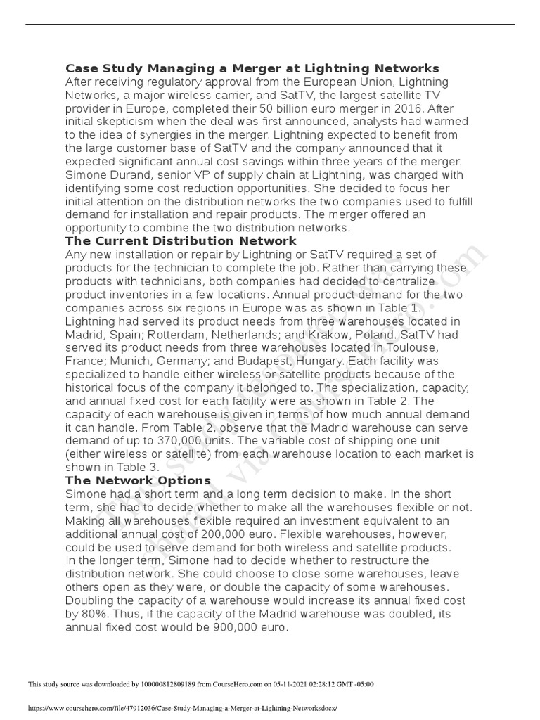 Case Study Managing A Merger at Lightning Networks | PDF | Business ...