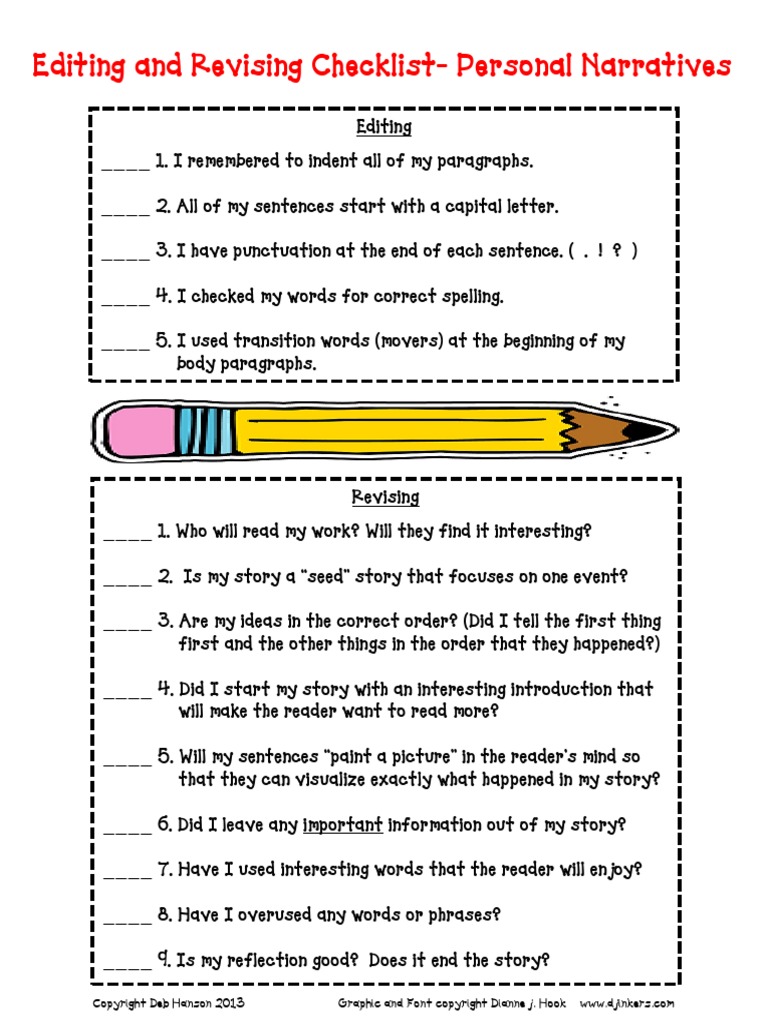 Editing and Revising Checklist-Personal Narratives | PDF | Language ...