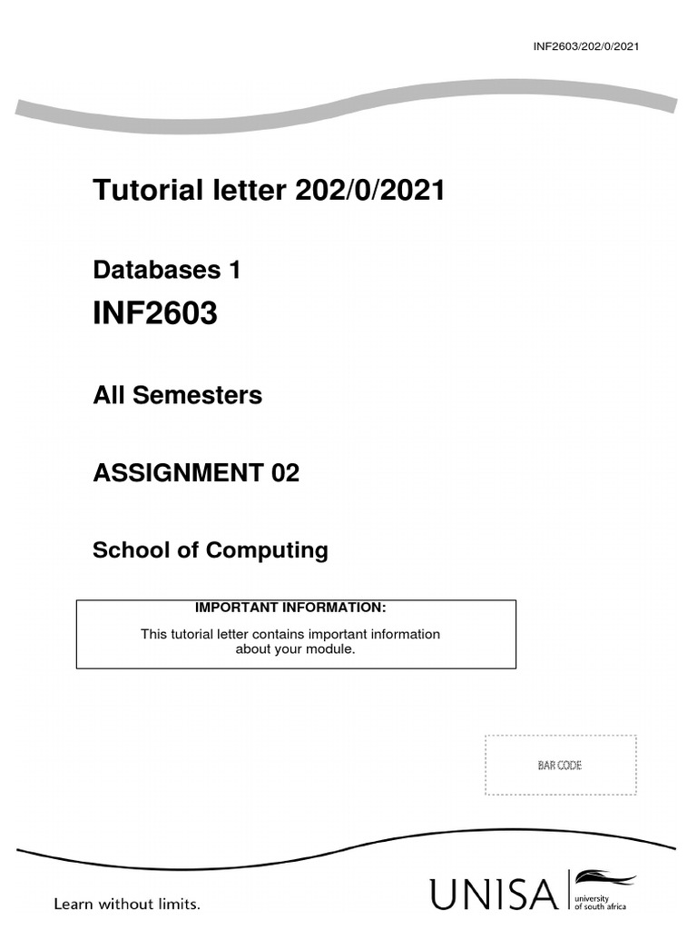 INF2603 - 202 - 2021 Assignment 2 | PDF | Sql | Databases INF2603 - 202 - 2021 Assignment 2 | PDF | Sql | Databases