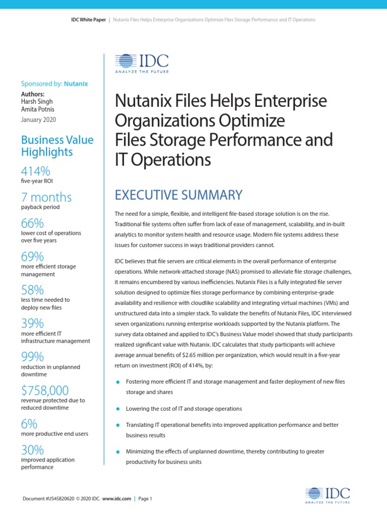 WP Idc Report Nutanix Files Business Value | PDF | Cloud Computing | Computer Data Storage