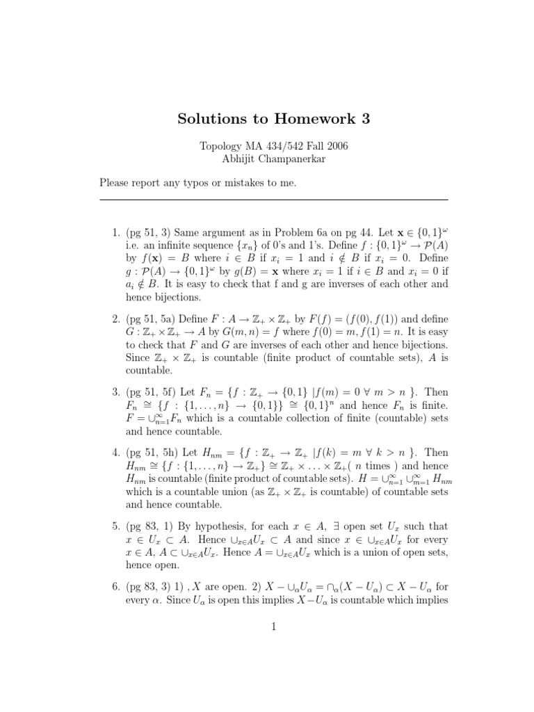 Solutions to Homework 3: ω n ω i i ω i i i | PDF | Topology | Abstract ...
