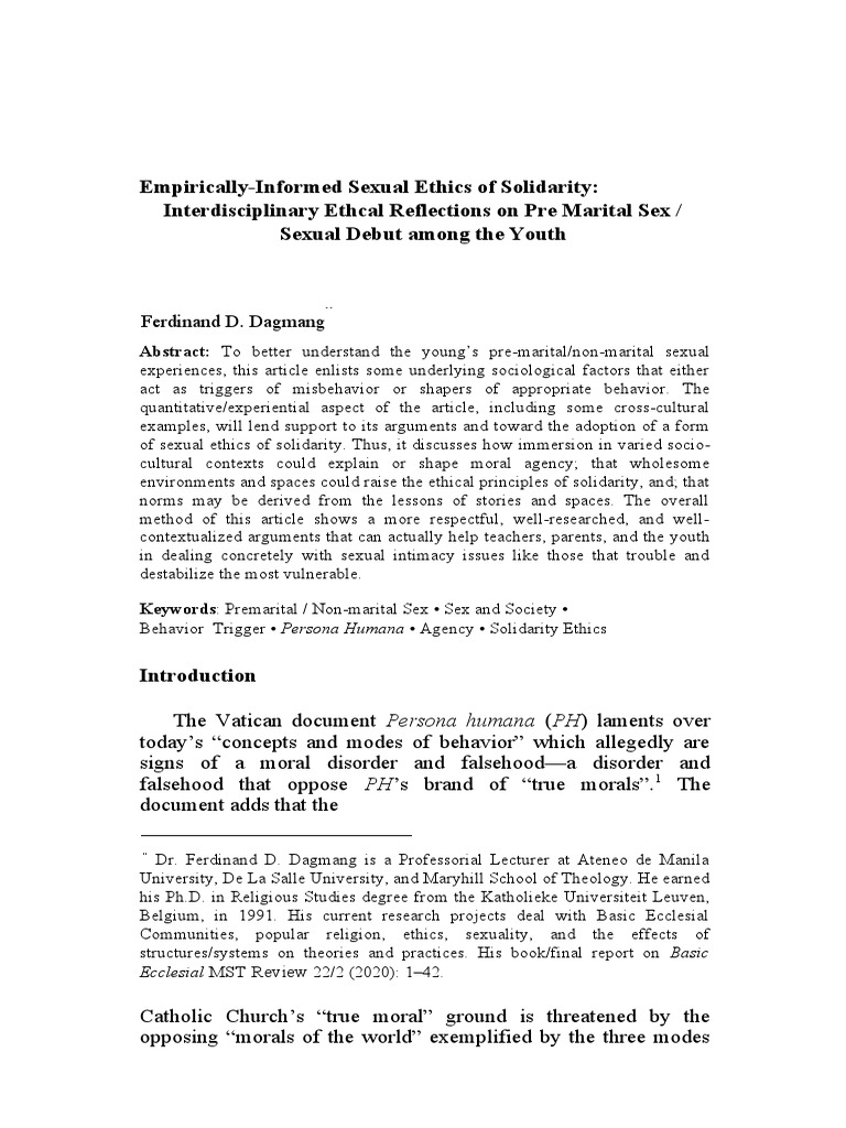 Empirically Informed Sexual Ethics Of Solidarity Premarital Sex Pdf Adolescence Morality