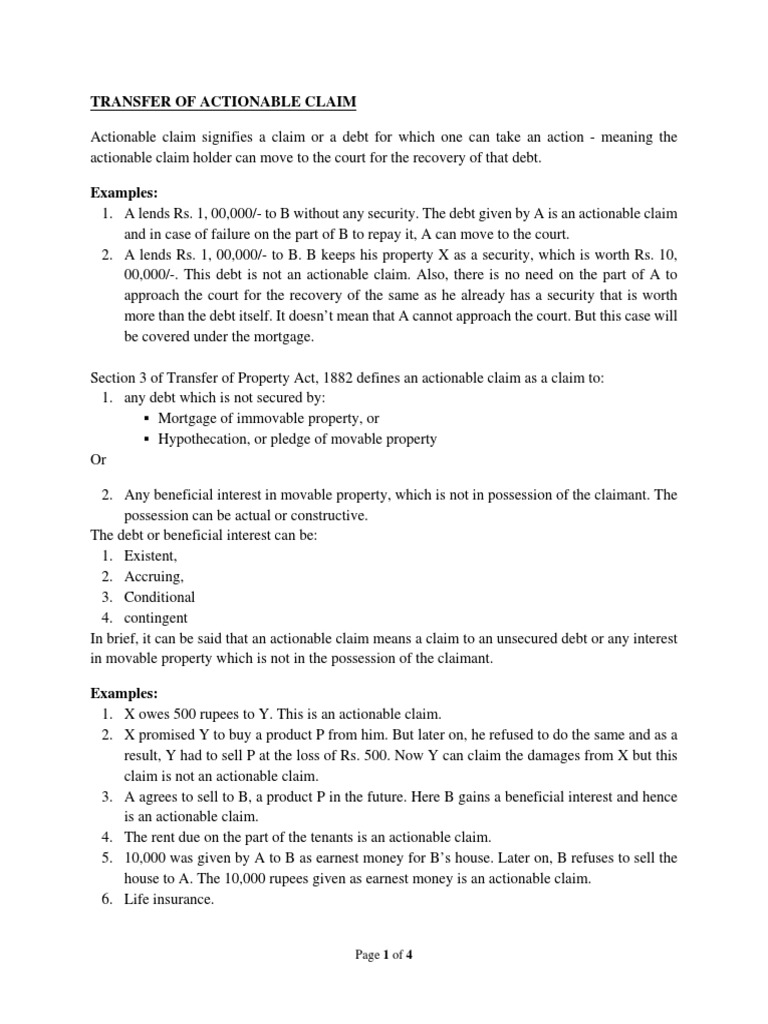 7) Actionable Claim | PDF | Assignment (Law) | Law And Economics