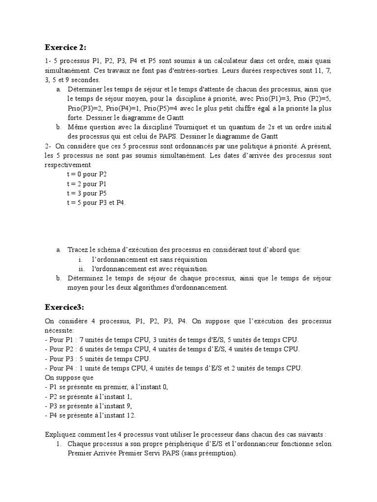 Ordonnancement des processus en exercices | PDF | Entrée/Sortie ...
