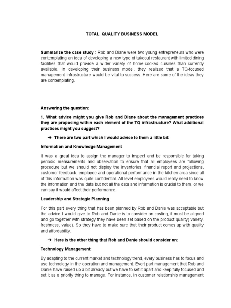 Total Quality Managment Busienss Model | PDF | Business Model | Supervisor