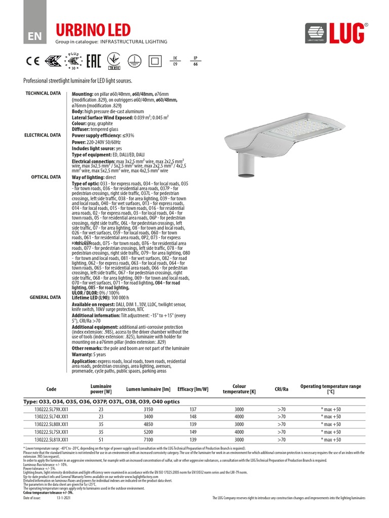 Lug Urbino Led Family en | PDF | Lighting | Engineering Tolerance