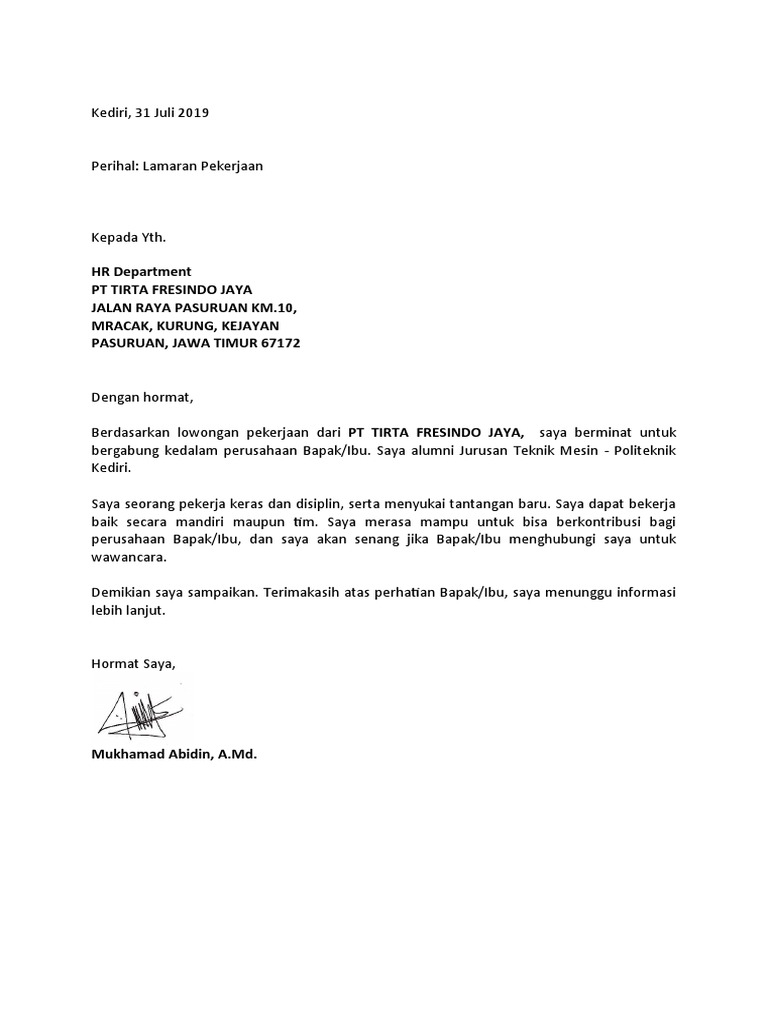 CV Mukhamad Abidin PT Surya Zig Zag | PDF