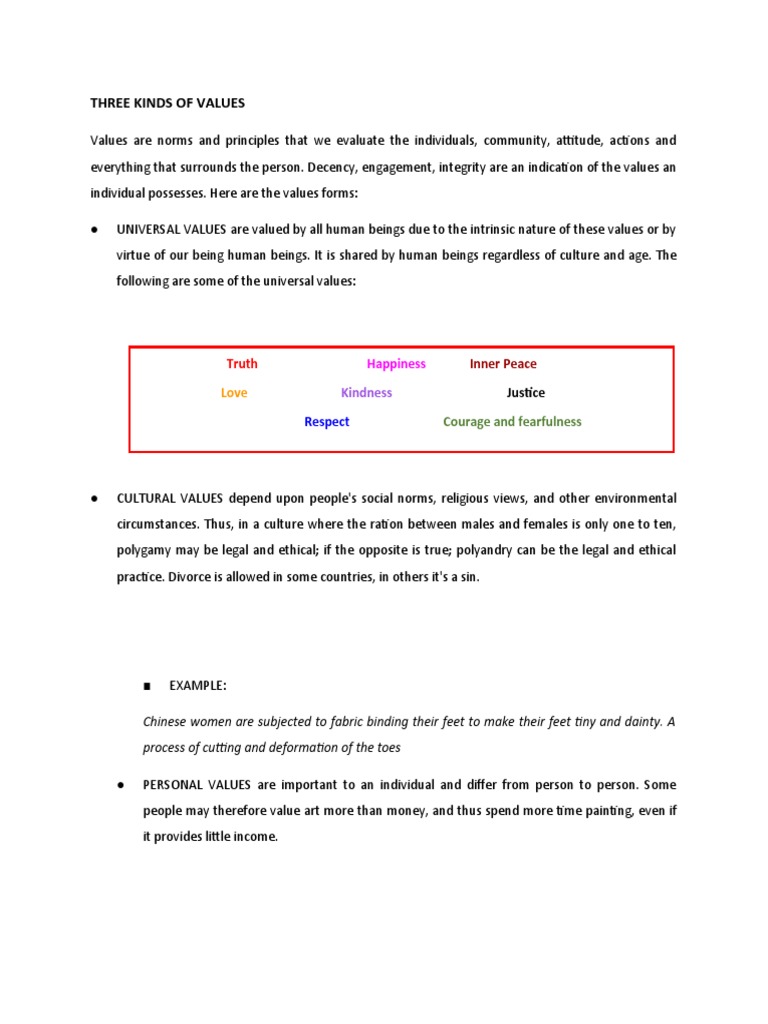 Three Kinds of Values | PDF