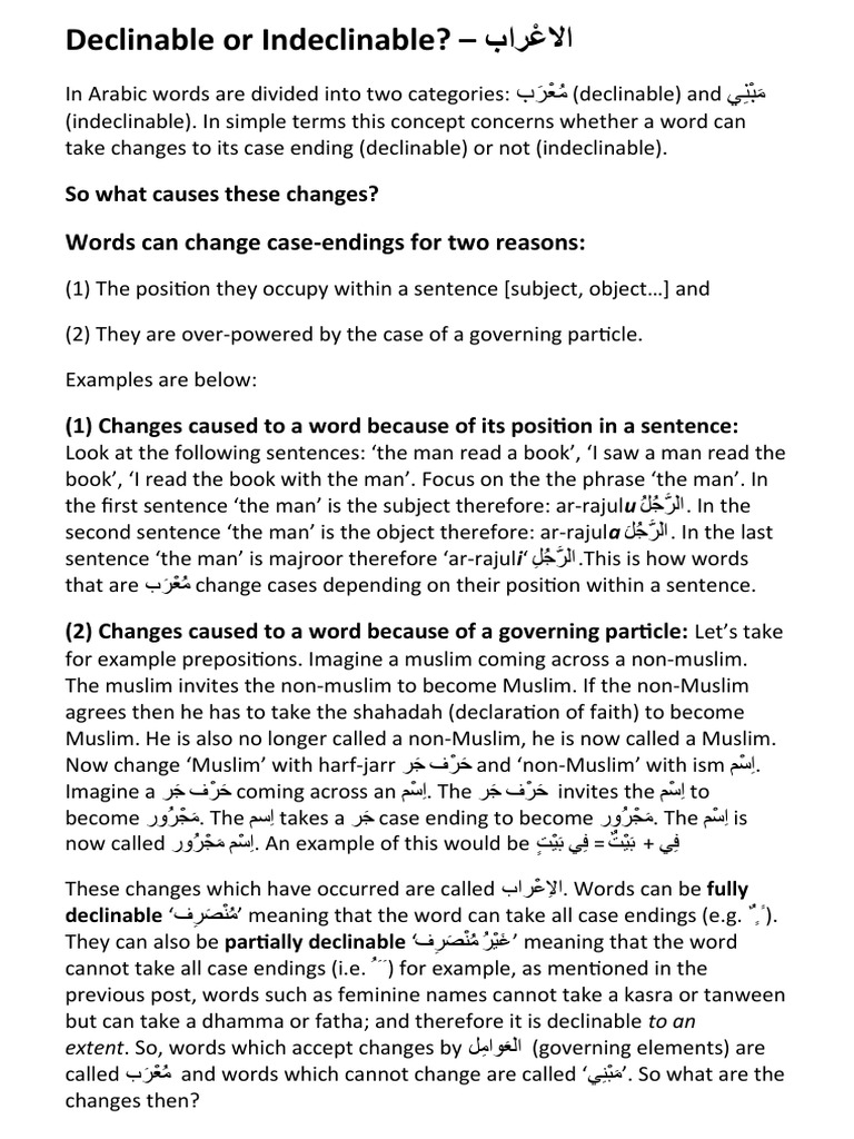 Declinable or Indeclinable | PDF | Word | Grammatical Tense