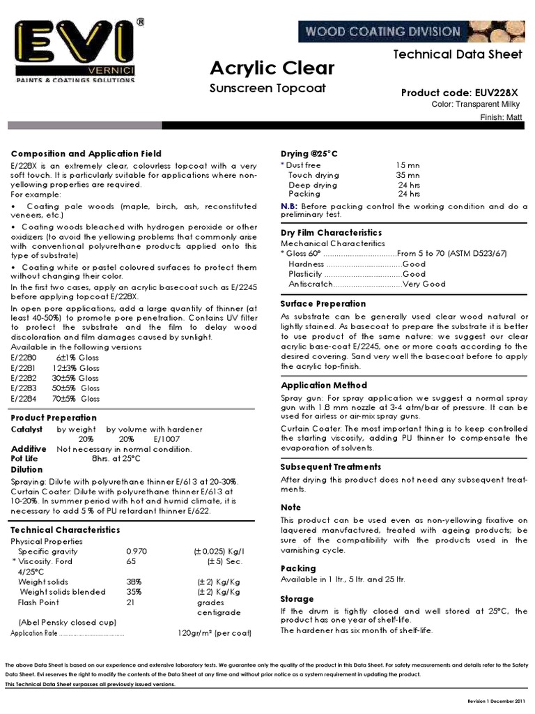 Acrylic Clear: Technical Data Sheet Sunscreen Topcoat | PDF | Wood ...