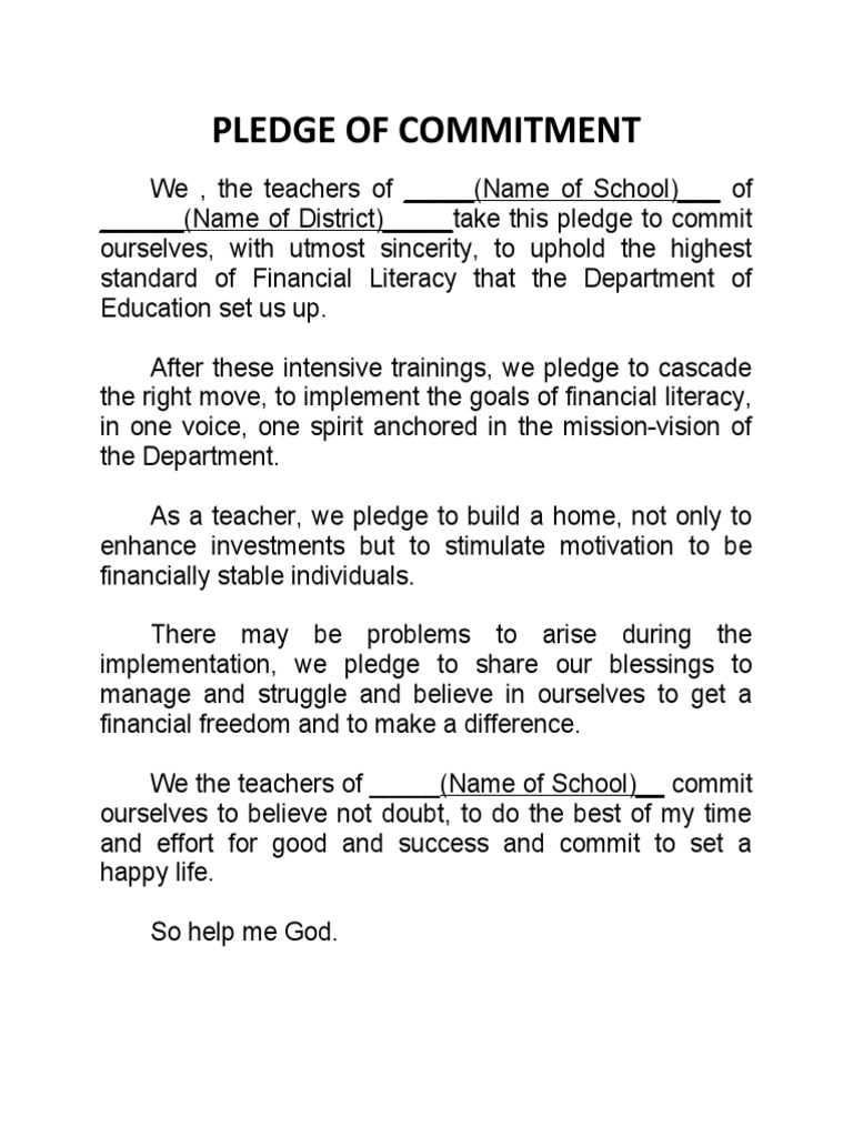 PLEDGE OF COMMITMENT - Financialliteracy | PDF
