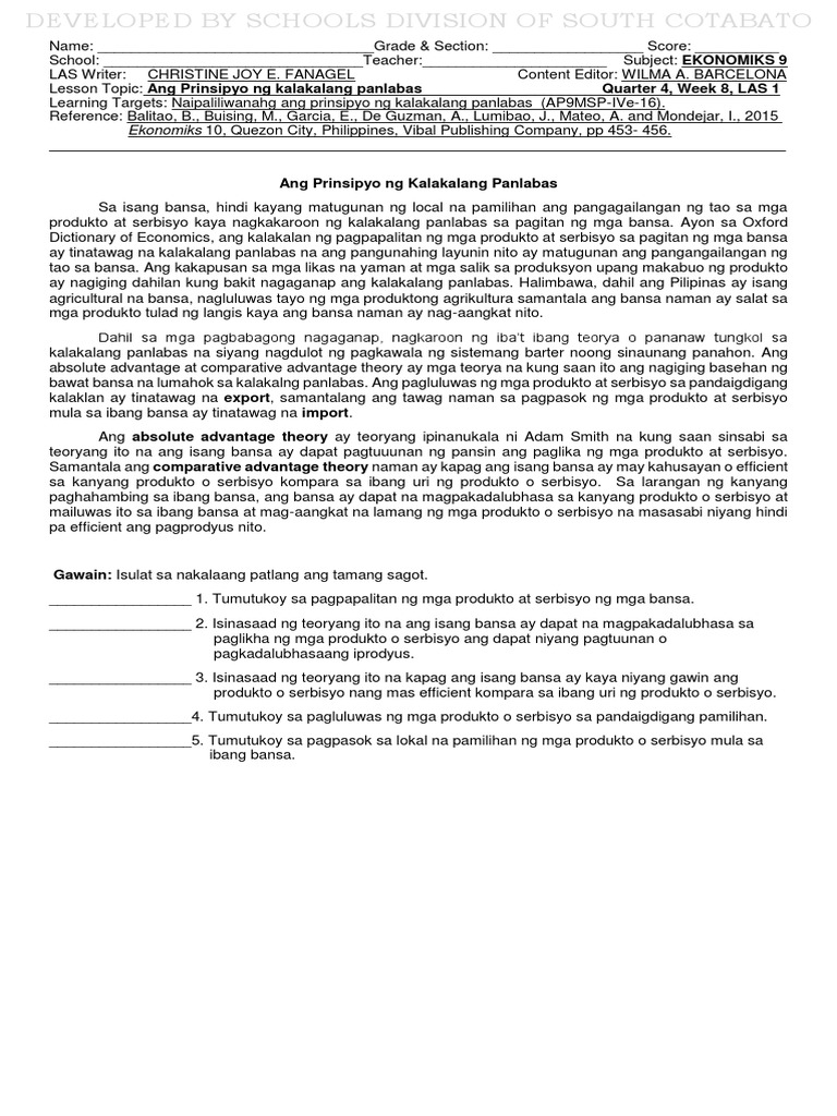 Ap9 Quarter 4 Week 8 Las 1 | PDF